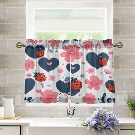BZSMCE Set of 2 Pieces Kitchen Window Curtain Fashion Floral Ladybug ...