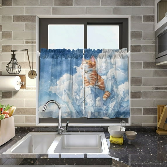 BZSMCE Set of 2 Pieces Kitchen Window Curtain Fashion Frostpaw Cat on ...