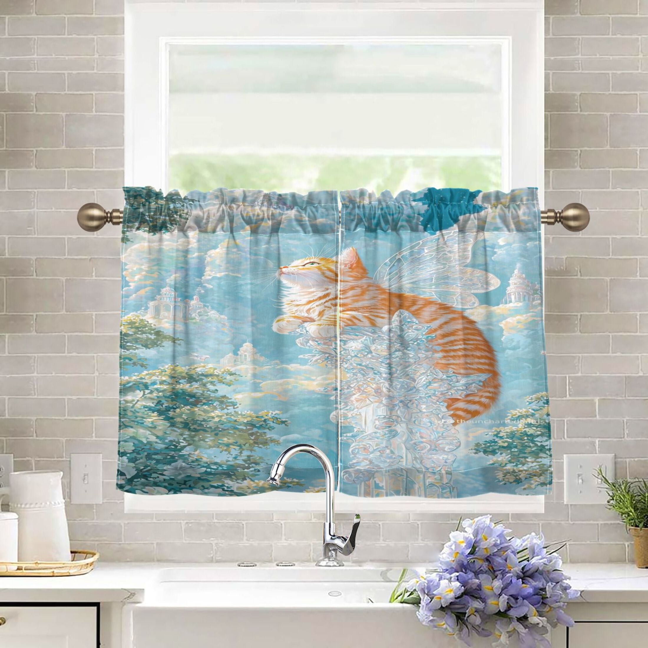 BZSMCE Set of 2 Pieces Kitchen Window Curtain Fashion Frostwood Tabby ...