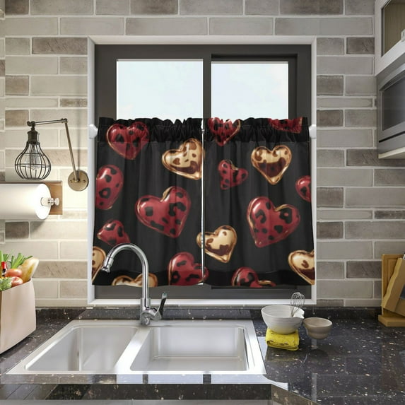 BZSMCE Set of 2 Pieces Kitchen Window Curtain Fashion Glam Heart ...