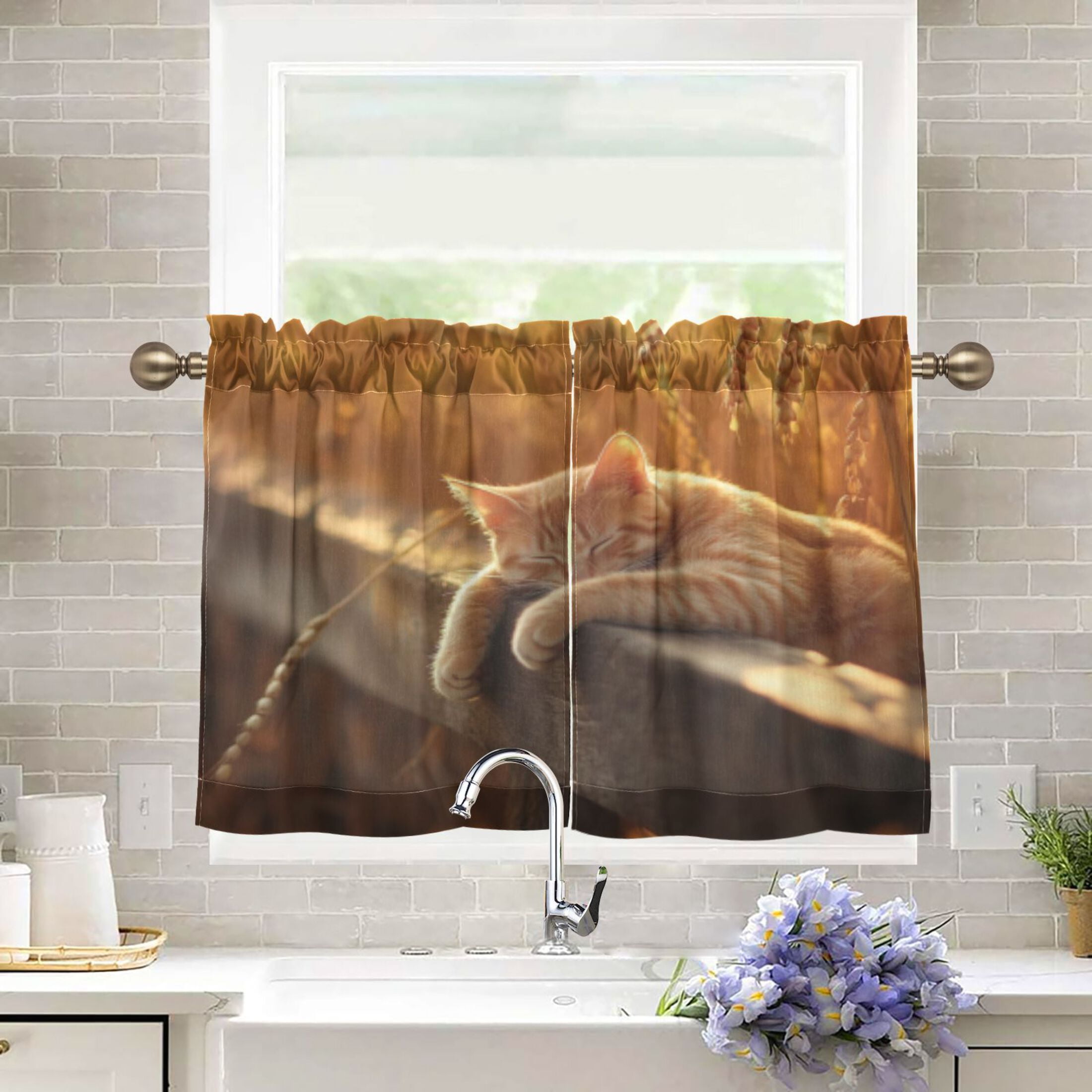 BZSMCE Set of 2 Pieces Kitchen Window Curtain Fashion Golden Rest ...