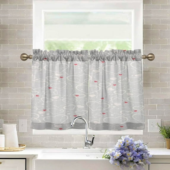 BZSMCE Set of 2 Pieces Kitchen Window Curtain Fashion Gray Heart ...