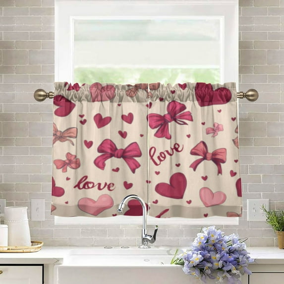 BZSMCE Set of 2 Pieces Kitchen Window Curtain Fashion Heart & Bow ...