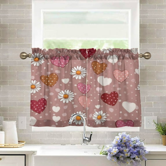 BZSMCE Set of 2 Pieces Kitchen Window Curtain Fashion Heart - Floral ...