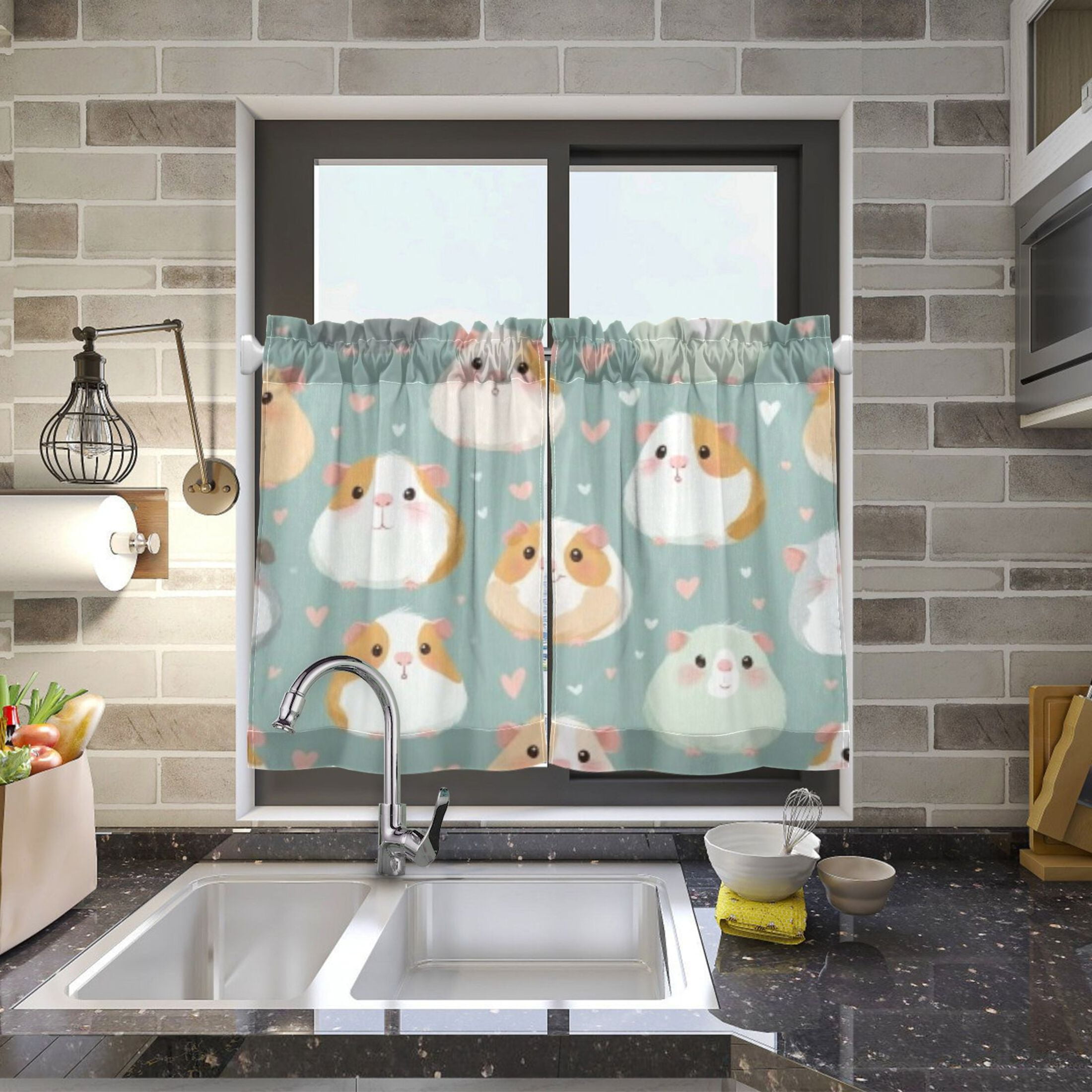 BZSMCE Set of 2 Pieces Kitchen Window Curtain Fashion Heart Guinea Pig ...