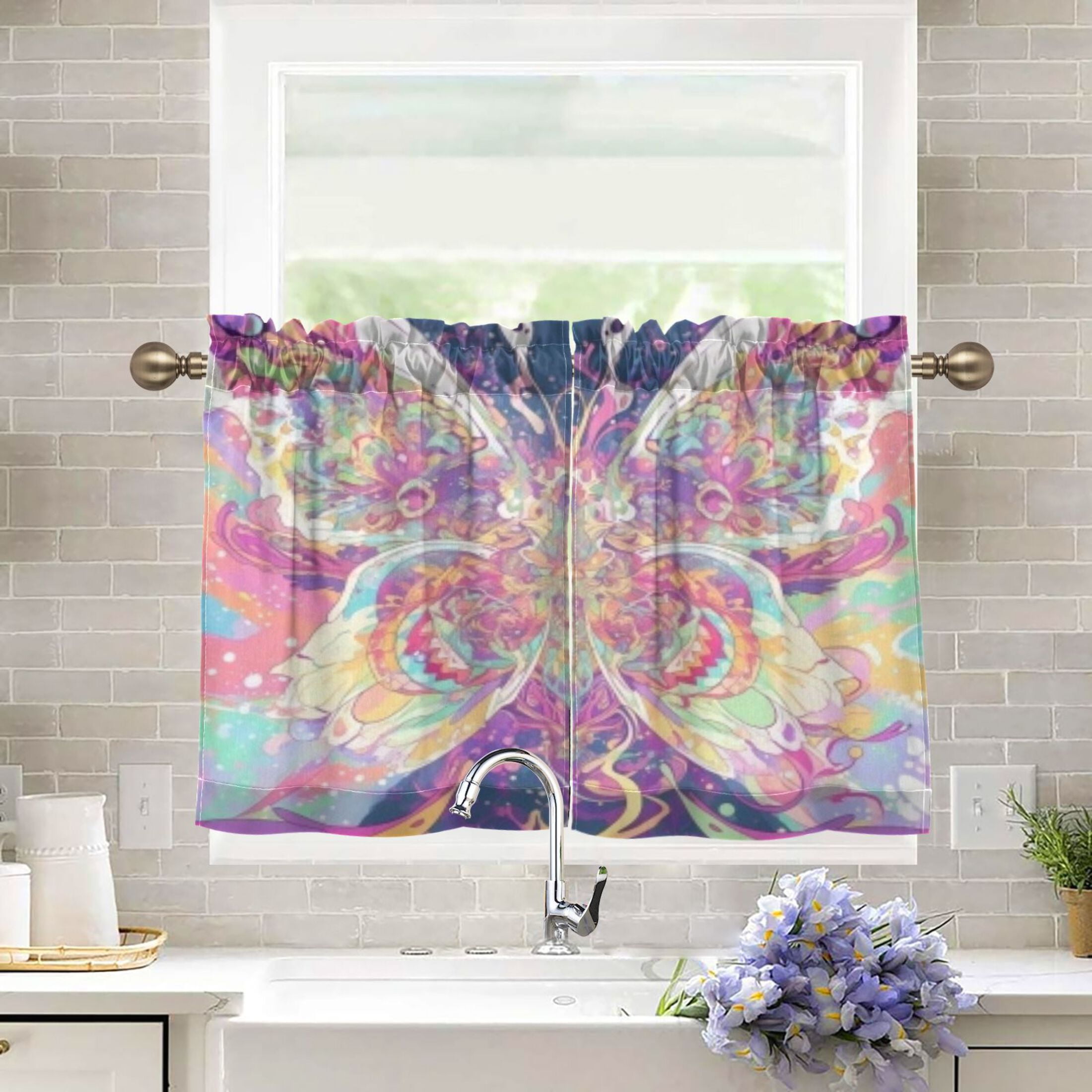 BZSMCE Set of 2 Pieces Kitchen Window Curtain Fashion Iridescent ...