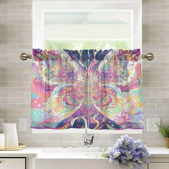 BZSMCE Set of 2 Pieces Kitchen Window Curtain Fashion Iridescent ...