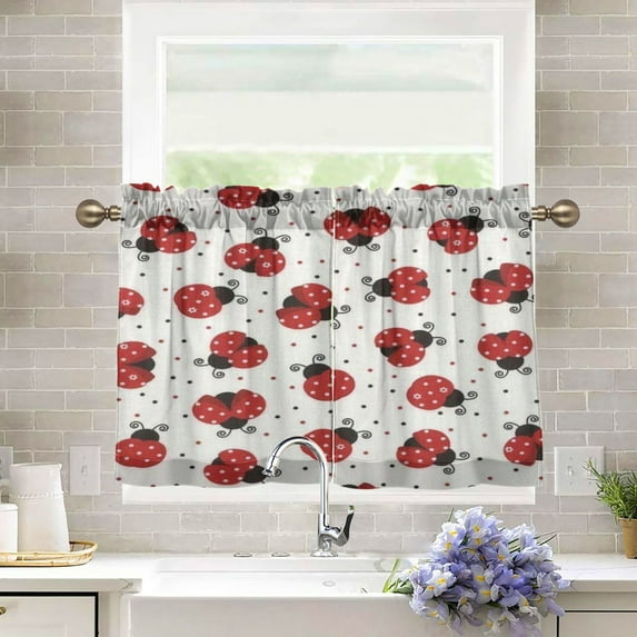 BZSMCE Set of 2 Pieces Kitchen Window Curtain Fashion Ladybugs Art ...