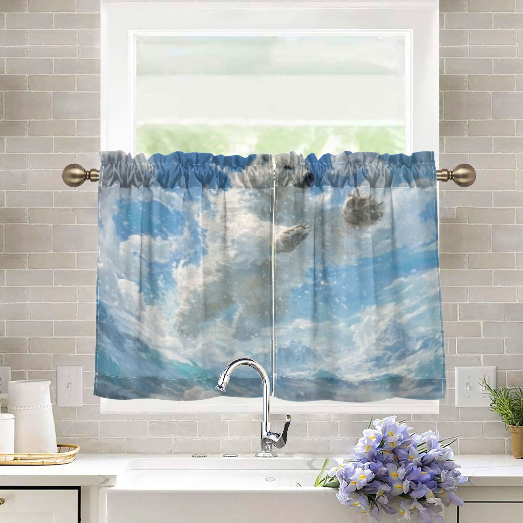BZSMCE Set of 2 Pieces Kitchen Window Curtain Fashion Leap Polar Bear ...