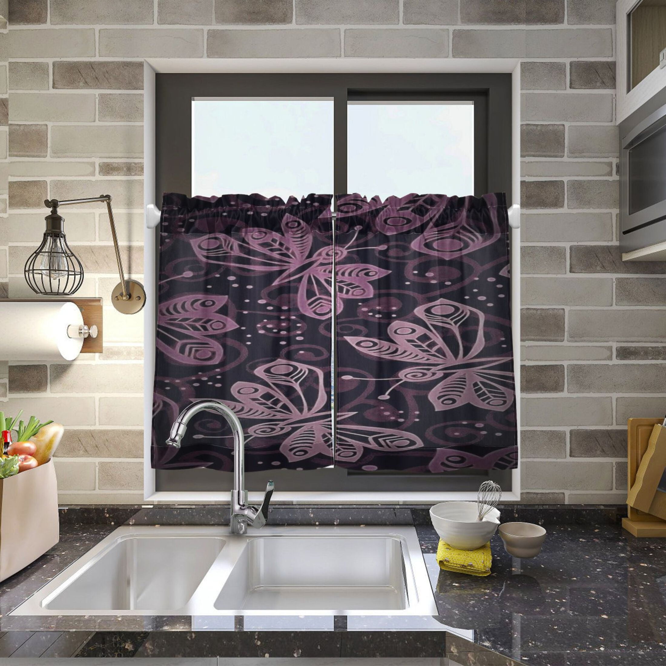 BZSMCE Set of 2 Pieces Kitchen Window Curtain Fashion Midnight ...