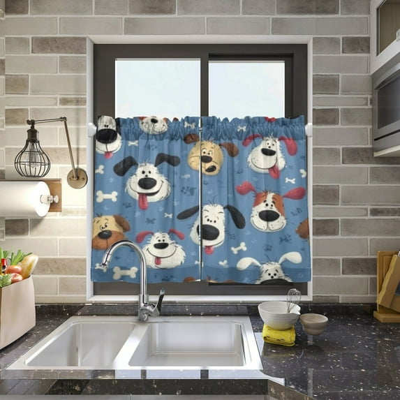 BZSMCE Set of 2 Pieces Kitchen Window Curtain Fashion Mixed Mutt Bone ...