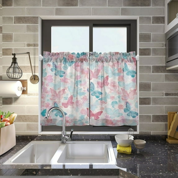 BZSMCE Set of 2 Pieces Kitchen Window Curtain Fashion Pastel Butterfly ...