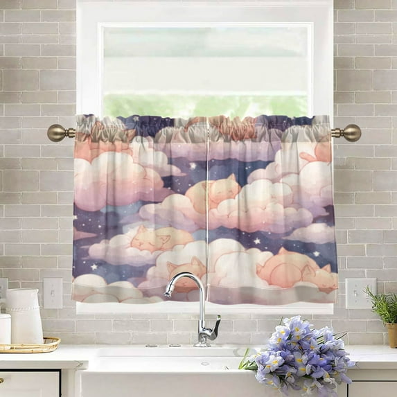 BZSMCE Set of 2 Pieces Kitchen Window Curtain Fashion Pastel Cloud Cat ...