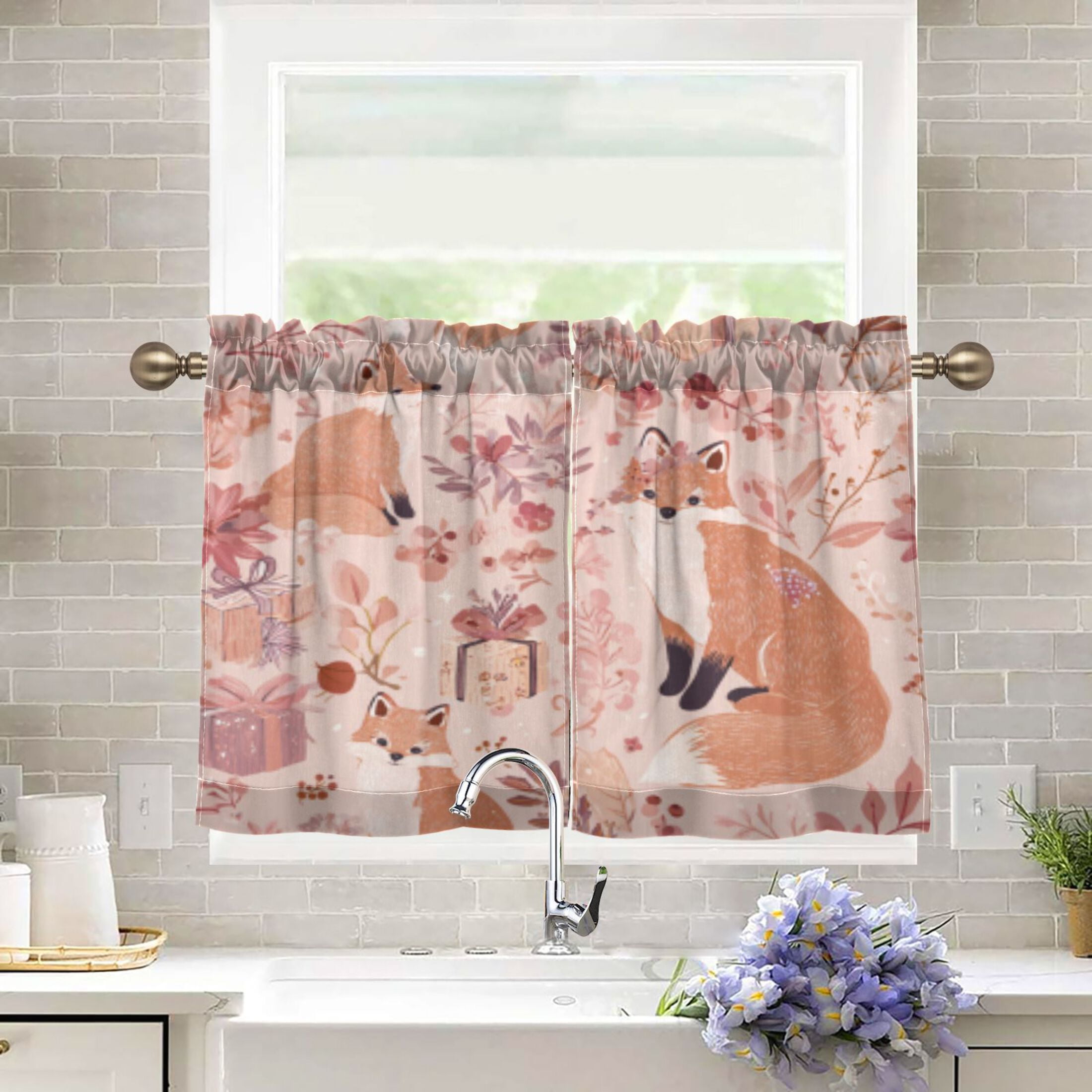 BZSMCE Set of 2 Pieces Kitchen Window Curtain Fashion Pastel Fox ...
