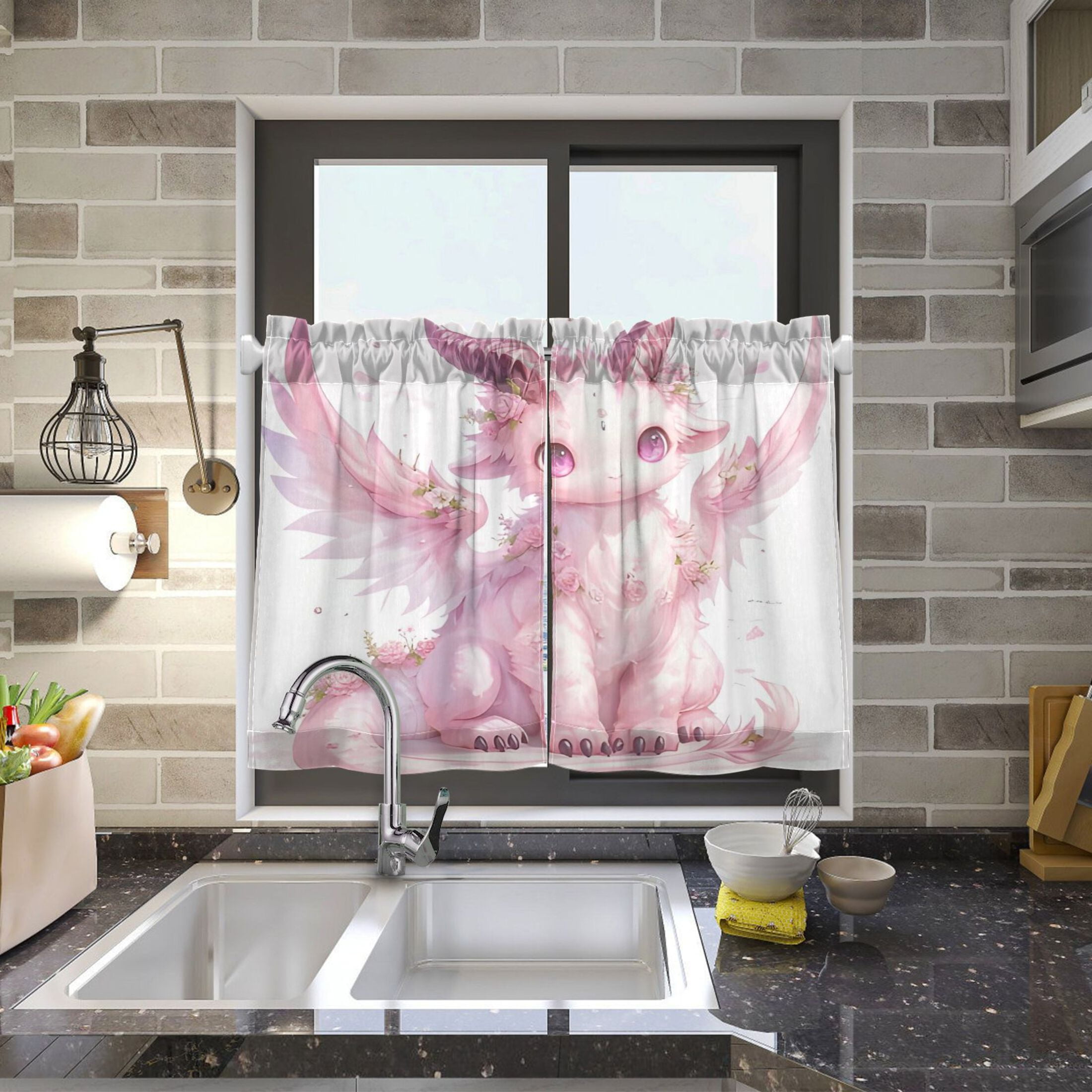 BZSMCE Set of 2 Pieces Kitchen Window Curtain Fashion Pastel Winged ...
