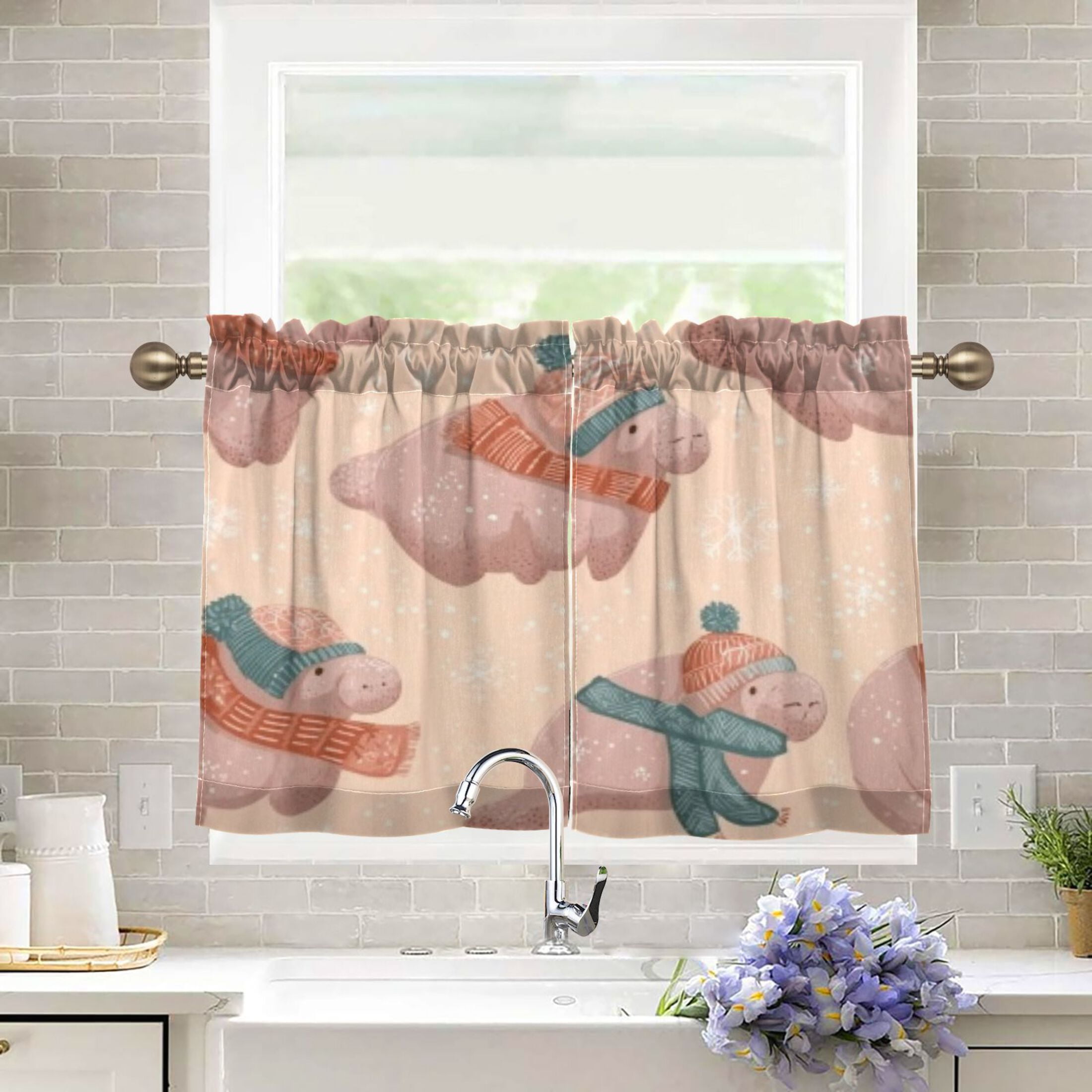 BZSMCE Set of 2 Pieces Kitchen Window Curtain Fashion Peach Cozy ...