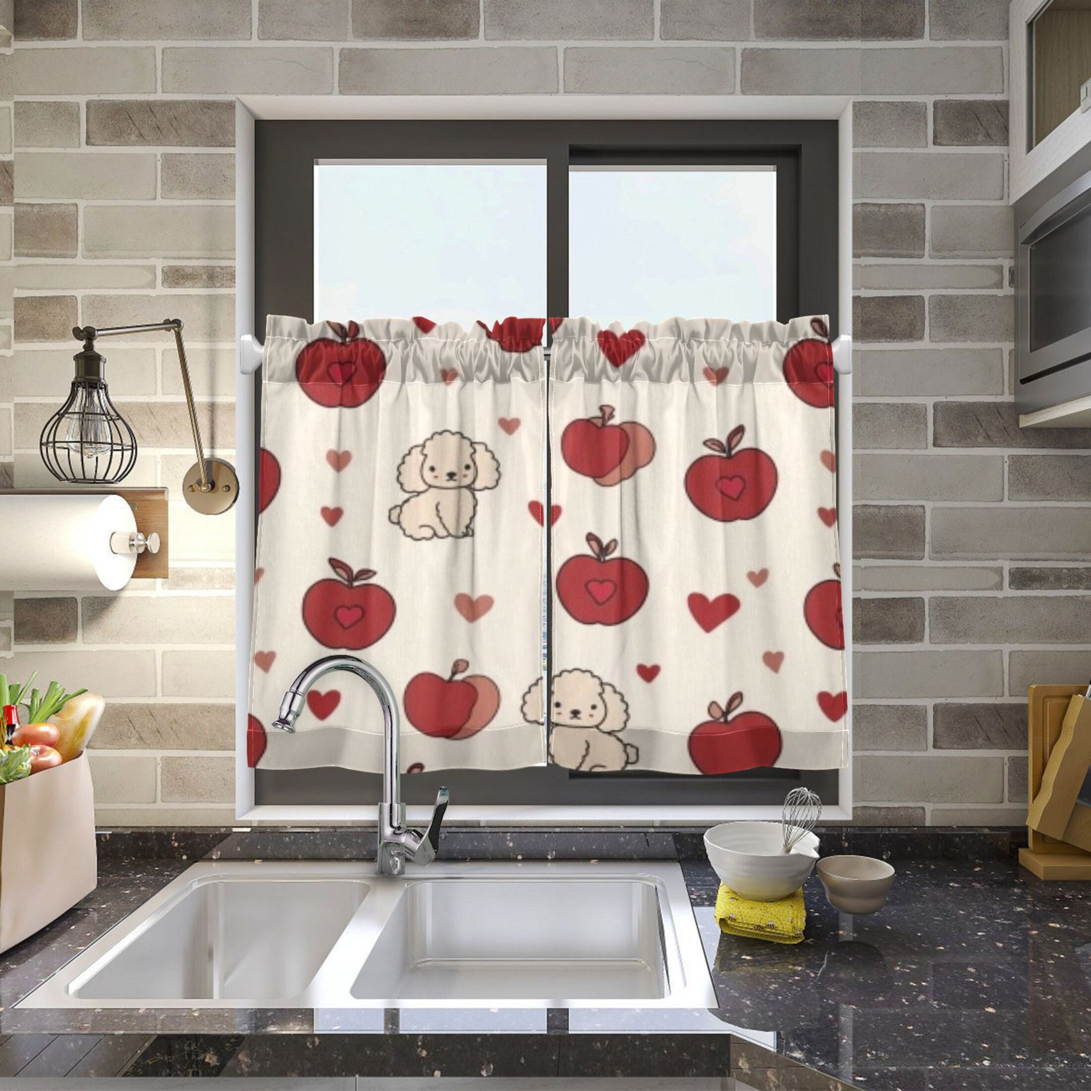 BZSMCE Set of 2 Pieces Kitchen Window Curtain Fashion Poodle Sweet ...