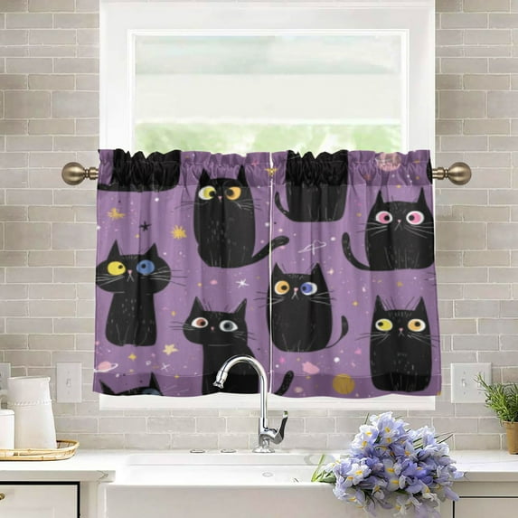 BZSMCE Set of 2 Pieces Kitchen Window Curtain Fashion Purple Feline ...