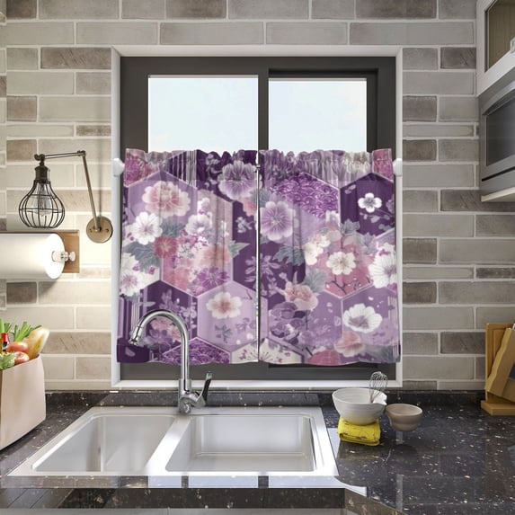 BZSMCE Set of 2 Pieces Kitchen Window Curtain Fashion Purple Hexagon ...