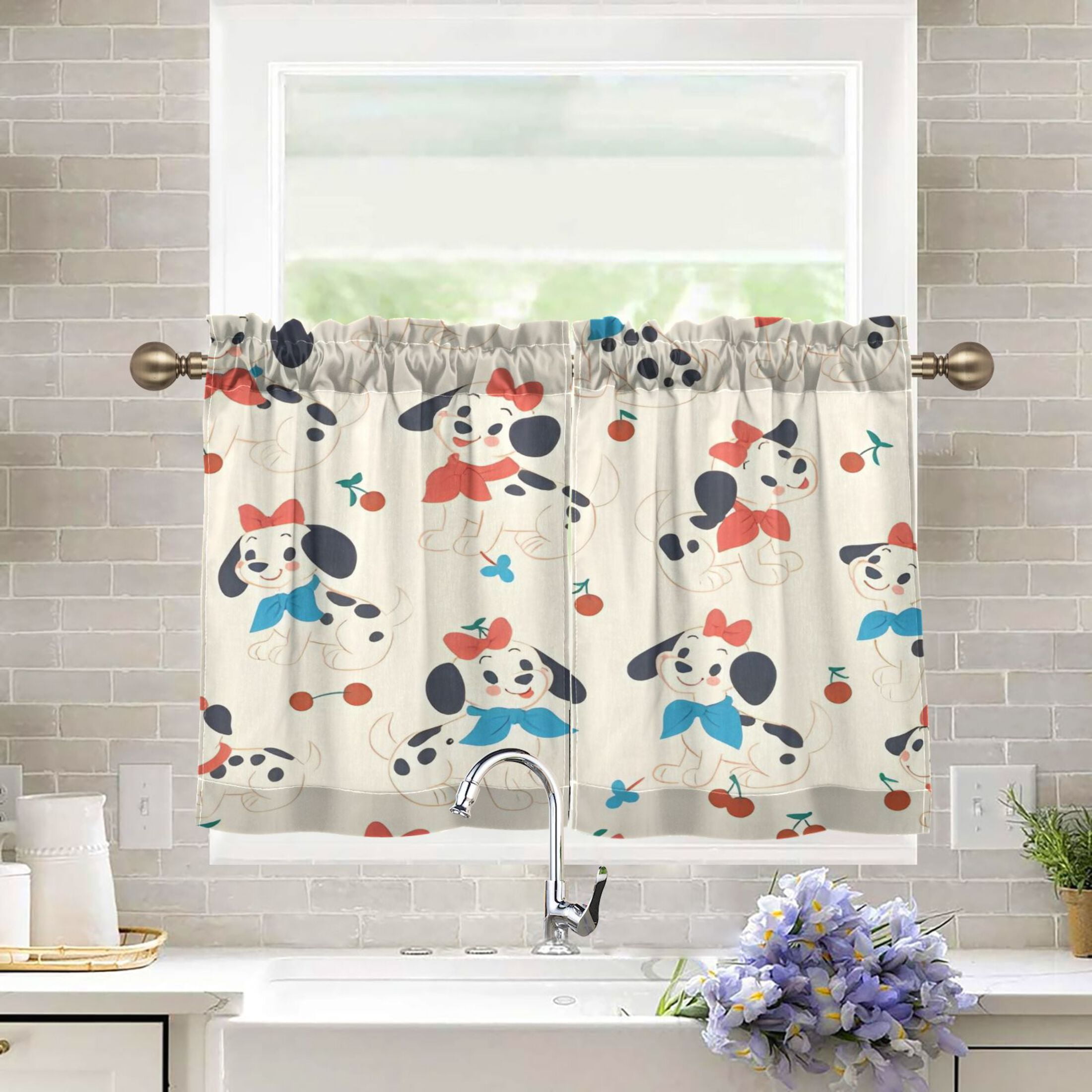 BZSMCE Set of 2 Pieces Kitchen Window Curtain Fashion Red Bow Dalmatian ...
