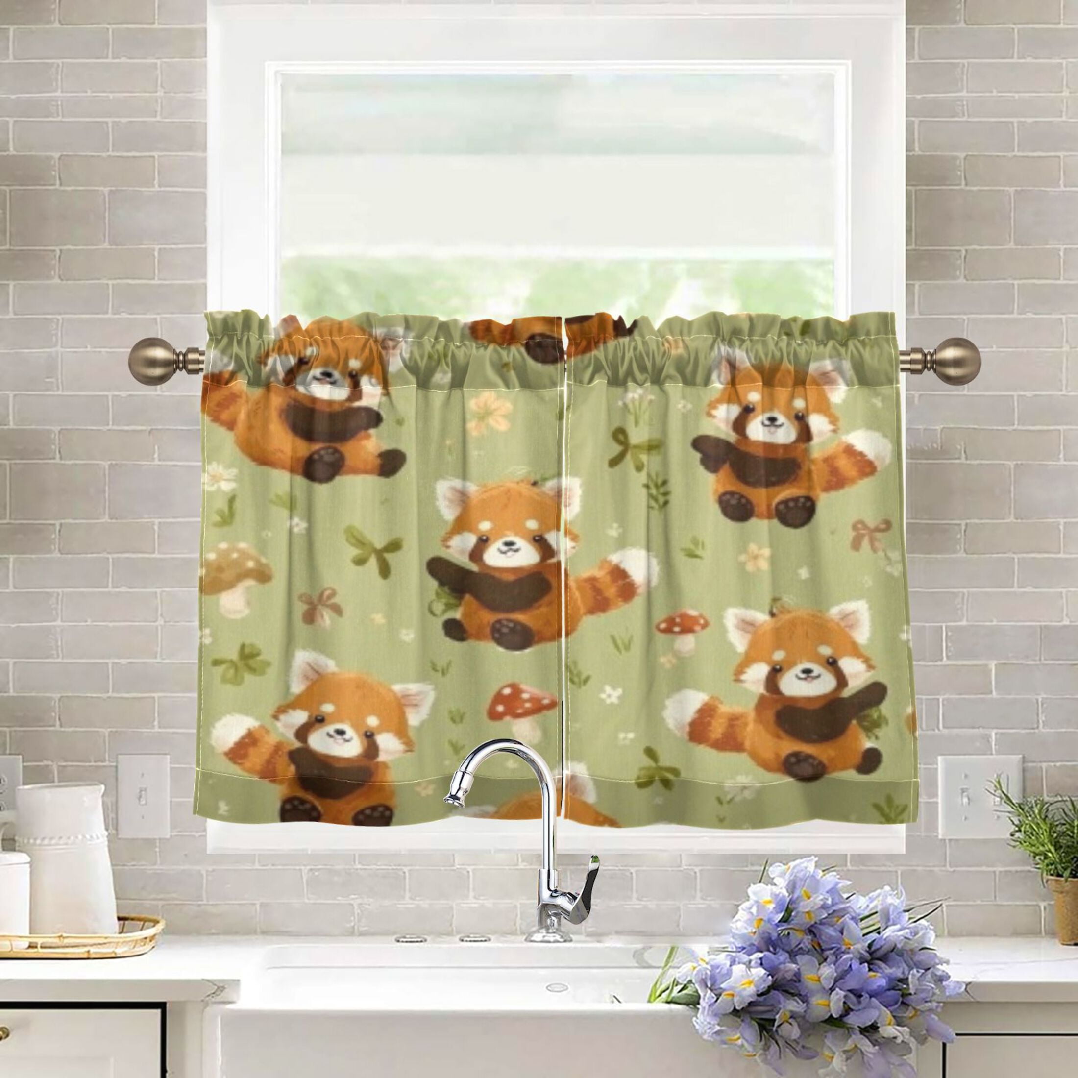 BZSMCE Set of 2 Pieces Kitchen Window Curtain Fashion Red Pand Pattern ...