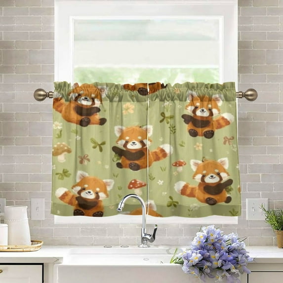 BZSMCE Set of 2 Pieces Kitchen Window Curtain Fashion Red Pand Pattern ...