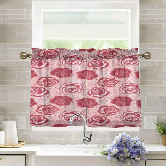 BZSMCE Set of 2 Pieces Kitchen Window Curtain Fashion Red Rose Repeat ...