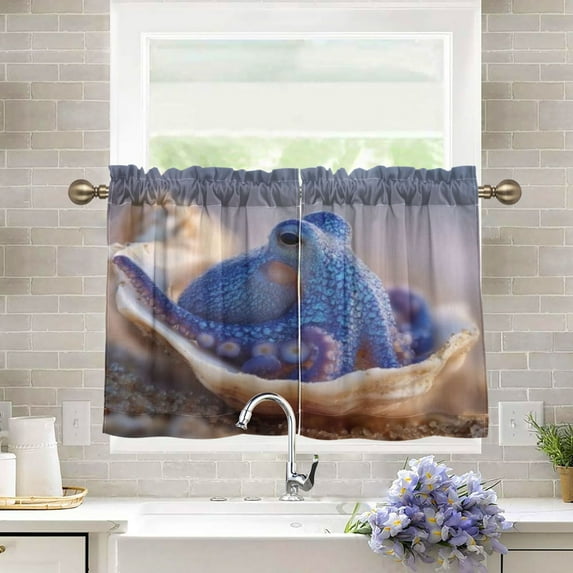 BZSMCE Set of 2 Pieces Kitchen Window Curtain Fashion Shell Snug ...