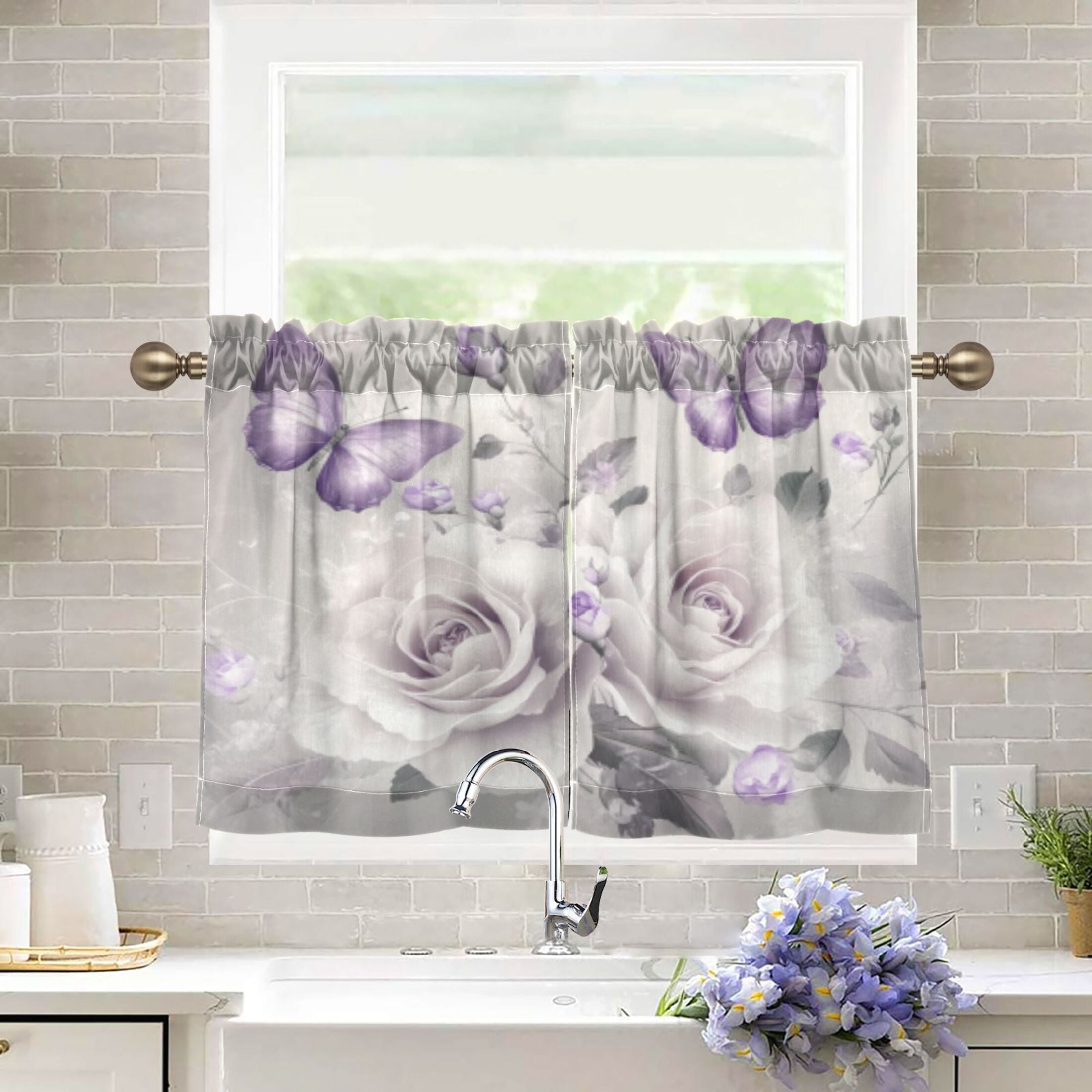 BZSMCE Set of 2 Pieces Kitchen Window Curtain Fashion Silent Whispers ...
