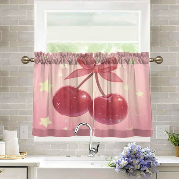 BZSMCE Set of 2 Pieces Kitchen Window Curtain Fashion Star - Lit Cherry ...