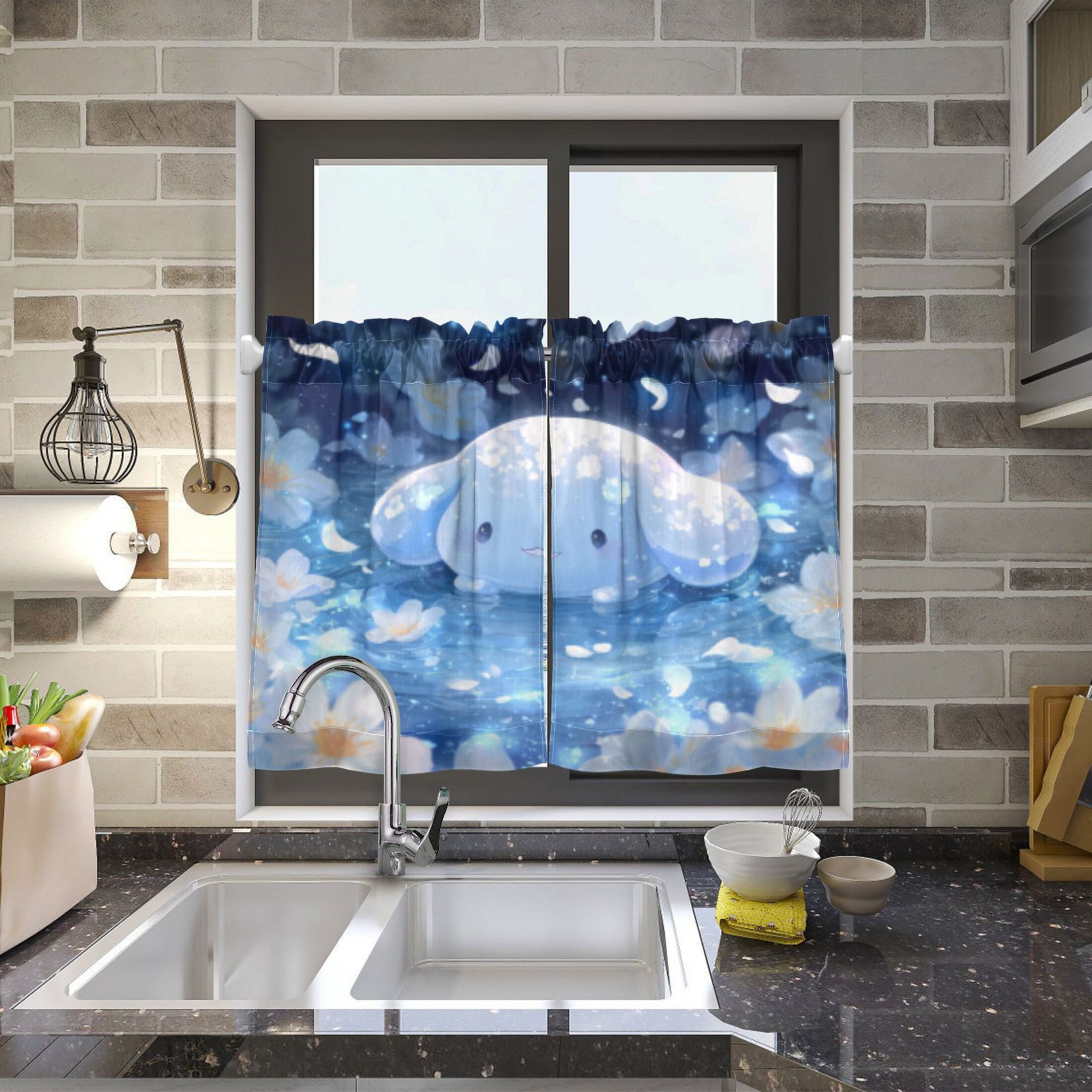 BZSMCE Set of 2 Pieces Kitchen Window Curtain Fashion Starry Blossom ...