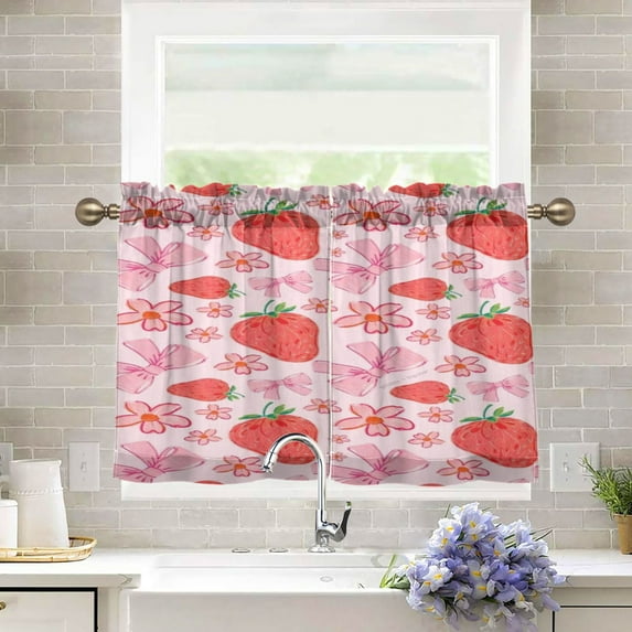 BZSMCE Set of 2 Pieces Kitchen Window Curtain Fashion Strawberry Blush ...