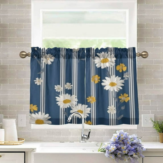 BZSMCE Set of 2 Pieces Kitchen Window Curtain Fashion Stripe White ...