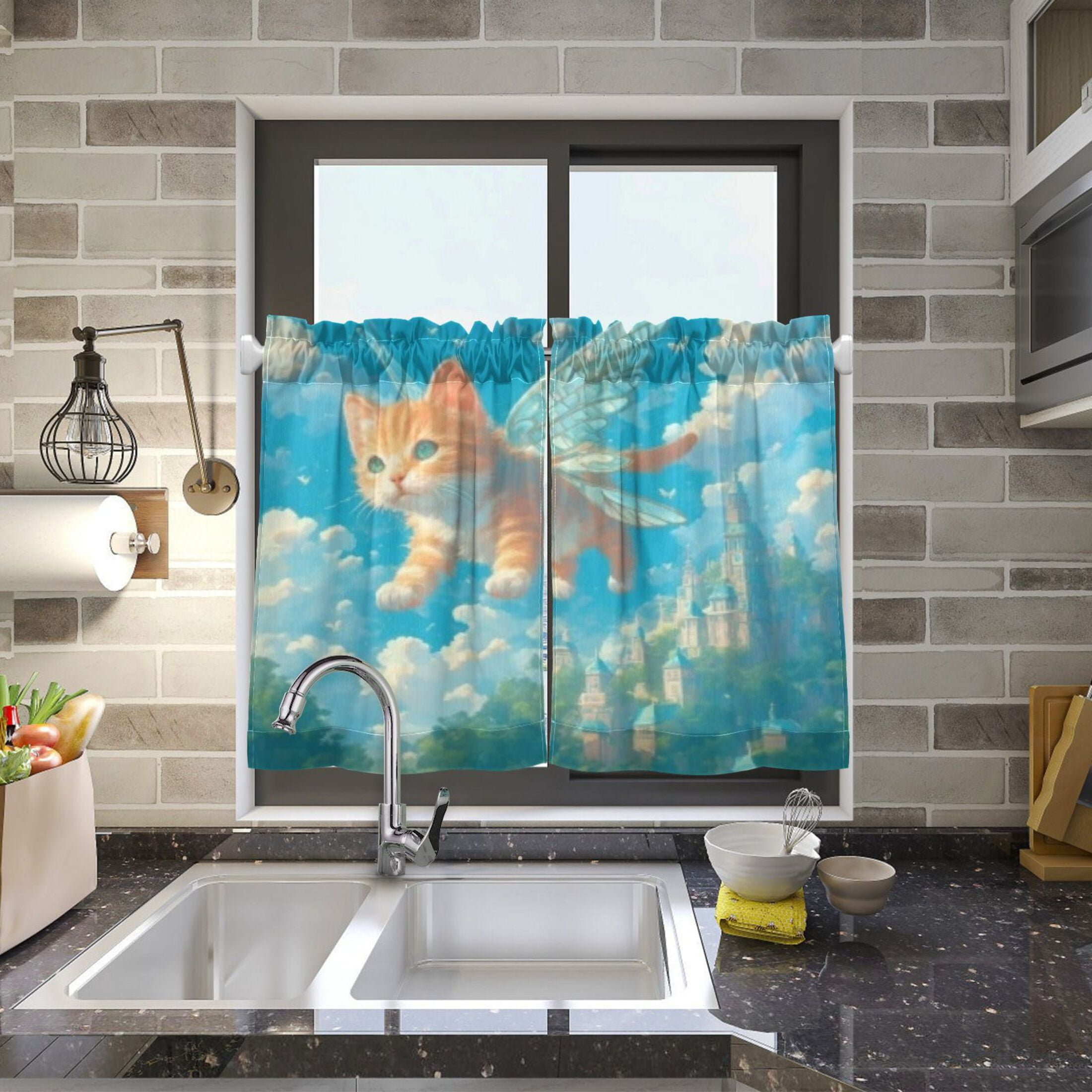 BZSMCE Set of 2 Pieces Kitchen Window Curtain Fashion Sunlit Winged ...