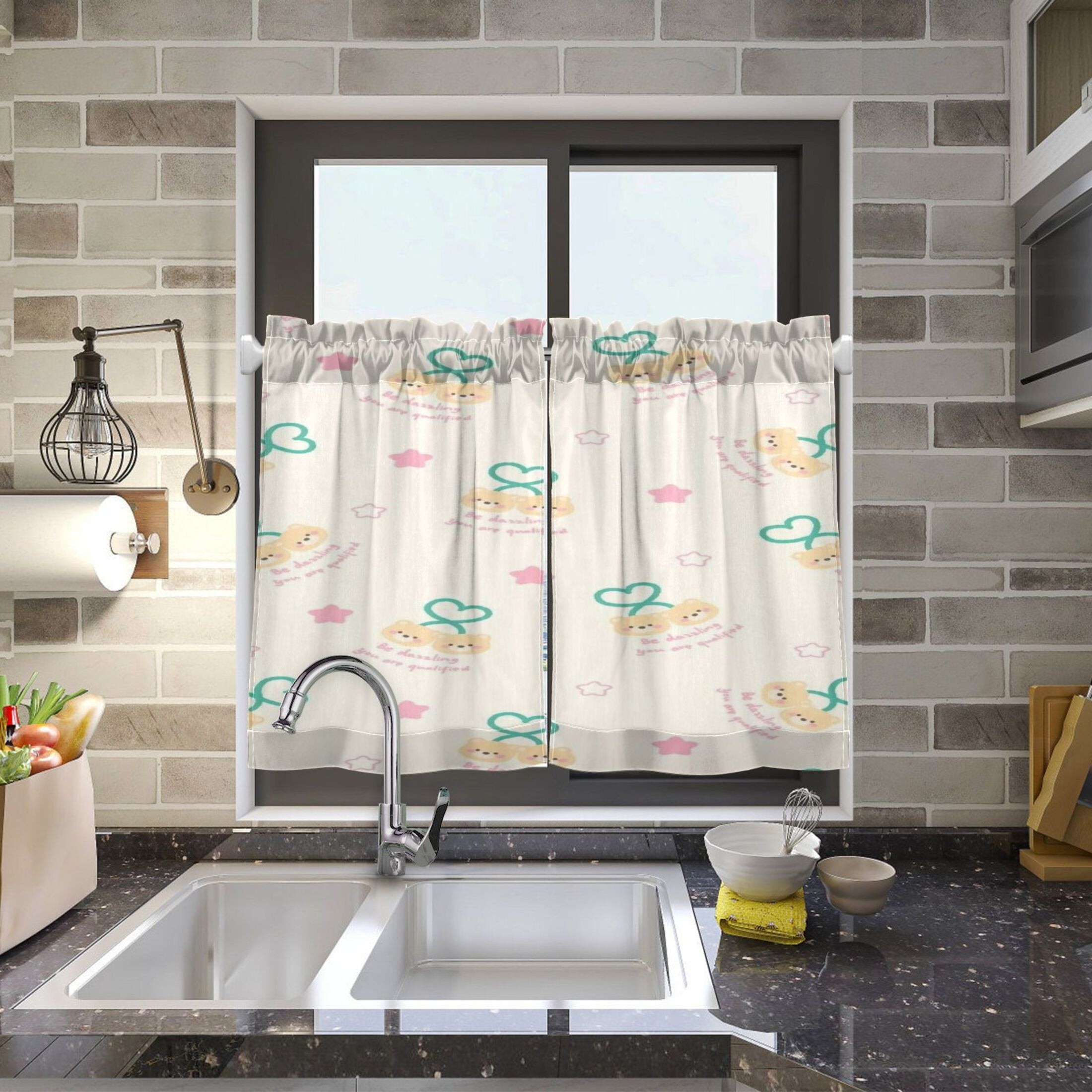 BZSMCE Set of 2 Pieces Kitchen Window Curtain Fashion Sweetheart Charm ...
