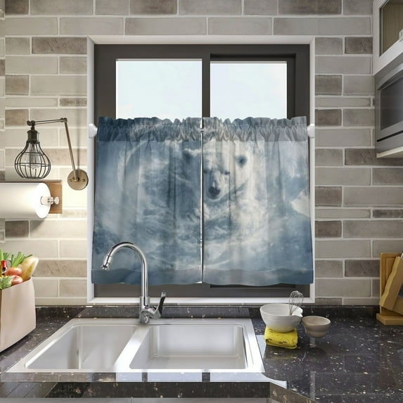 BZSMCE Set of 2 Pieces Kitchen Window Curtain Fashion Swirl Polar Bear ...