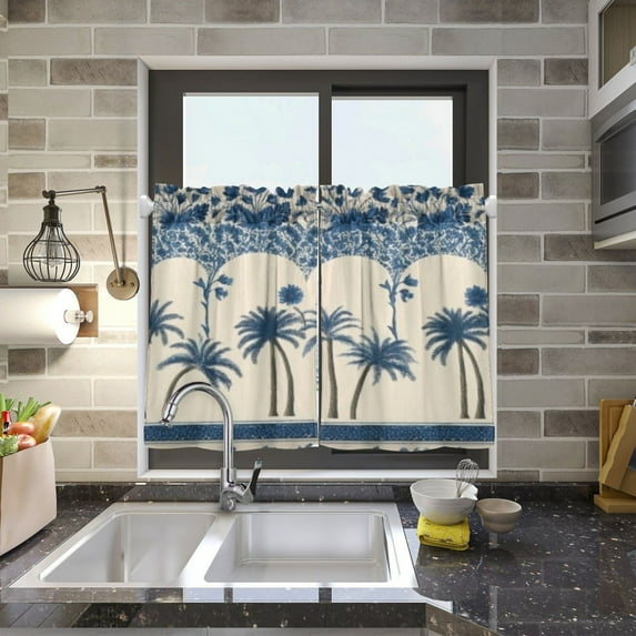BZSMCE Set of 2 Pieces Kitchen Window Curtain Fashion Tree Tropical ...