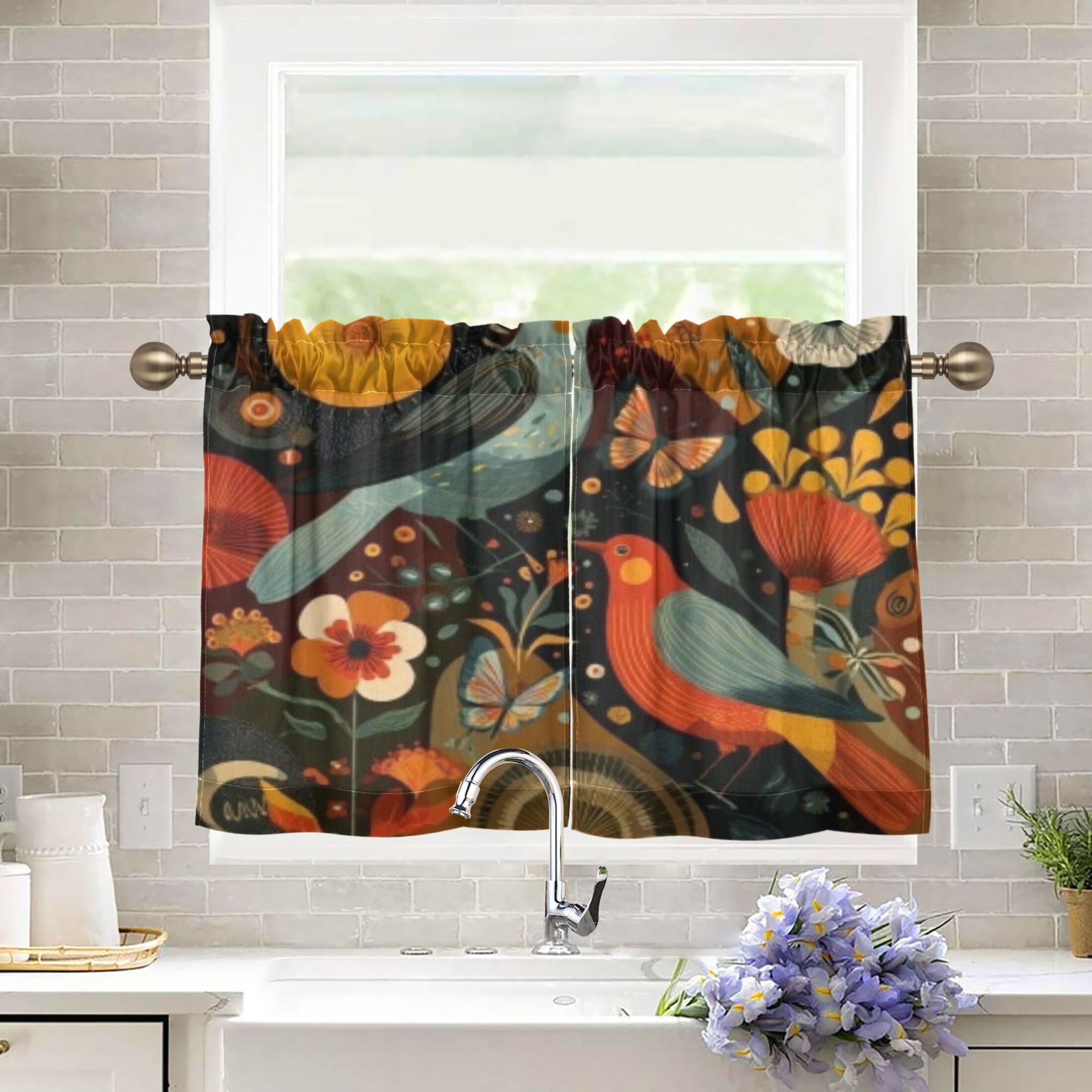BZSMCE Set of 2 Pieces Kitchen Window Curtain Fashion Vibrant Bird ...