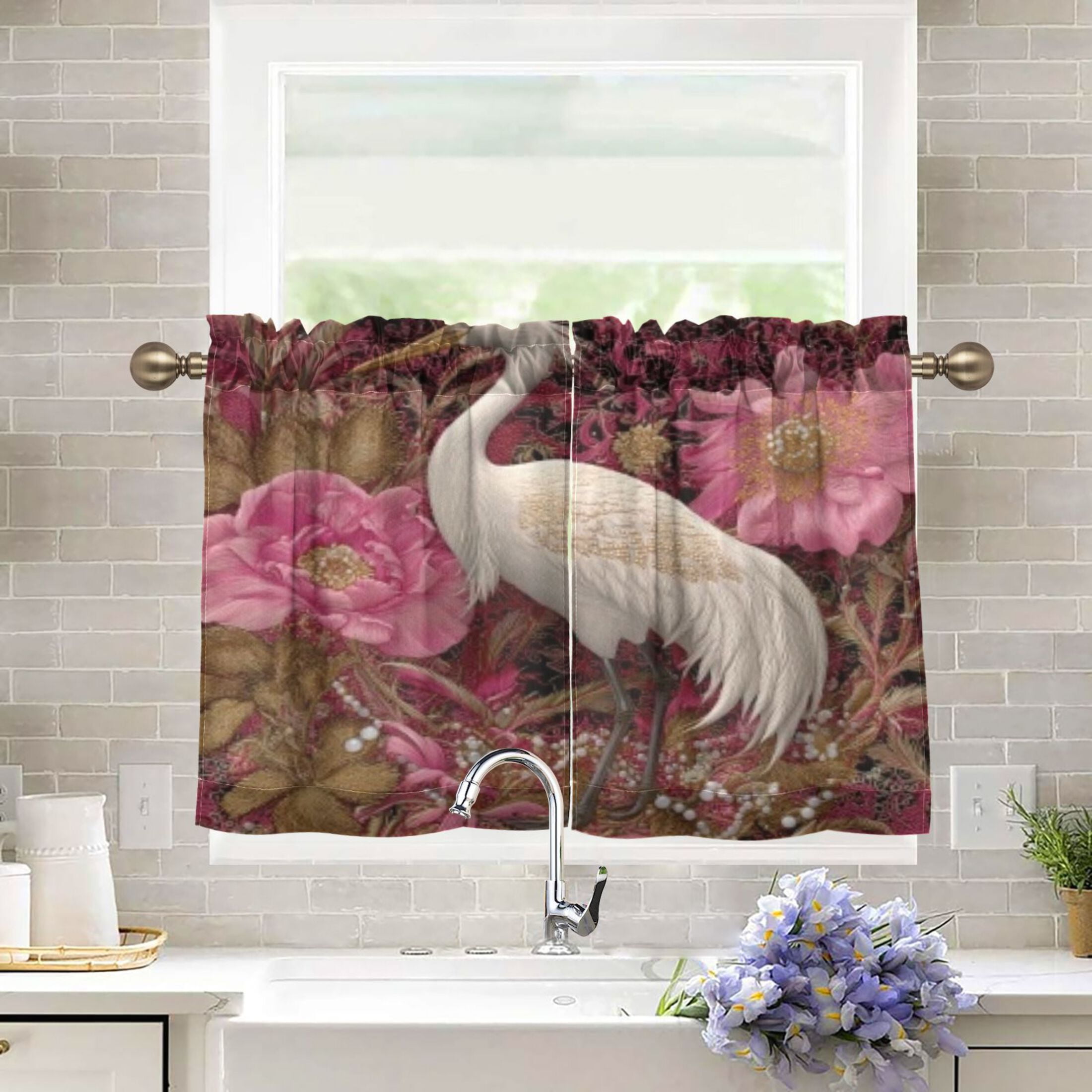 BZSMCE Set of 2 Pieces Kitchen Window Curtain Fashion Vibrant Bloom ...