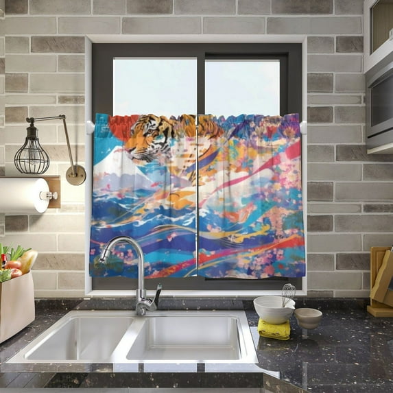 BZSMCE Set of 2 Pieces Kitchen Window Curtain Fashion Vibrant Tige ...