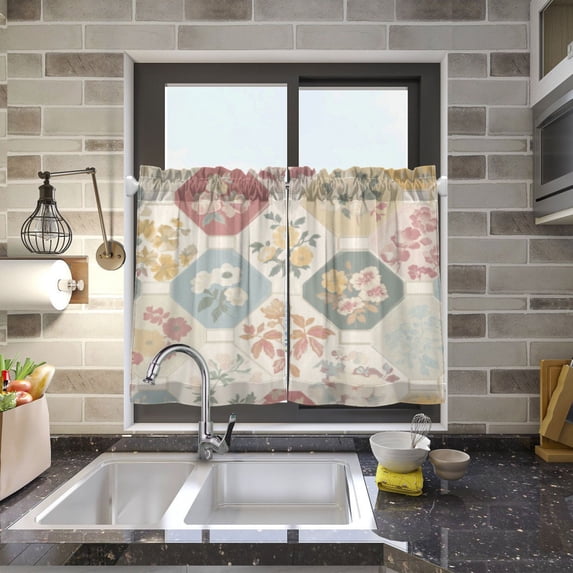 BZSMCE Set of 2 Pieces Kitchen Window Curtain Fashion Vintage Floral ...
