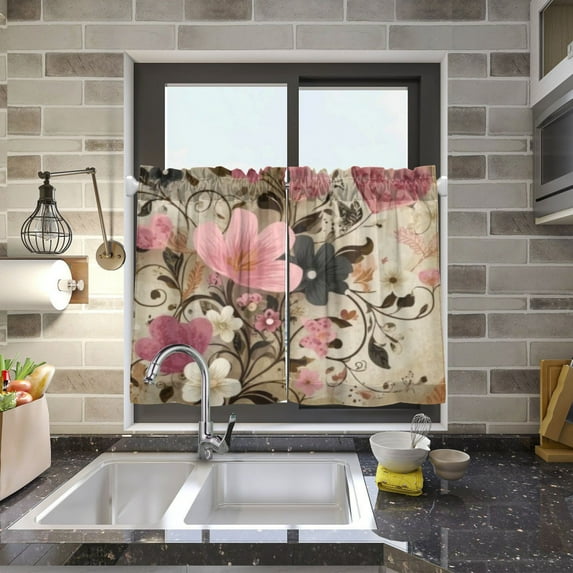 BZSMCE Set of 2 Pieces Kitchen Window Curtain Fashion Vintage Floral ...