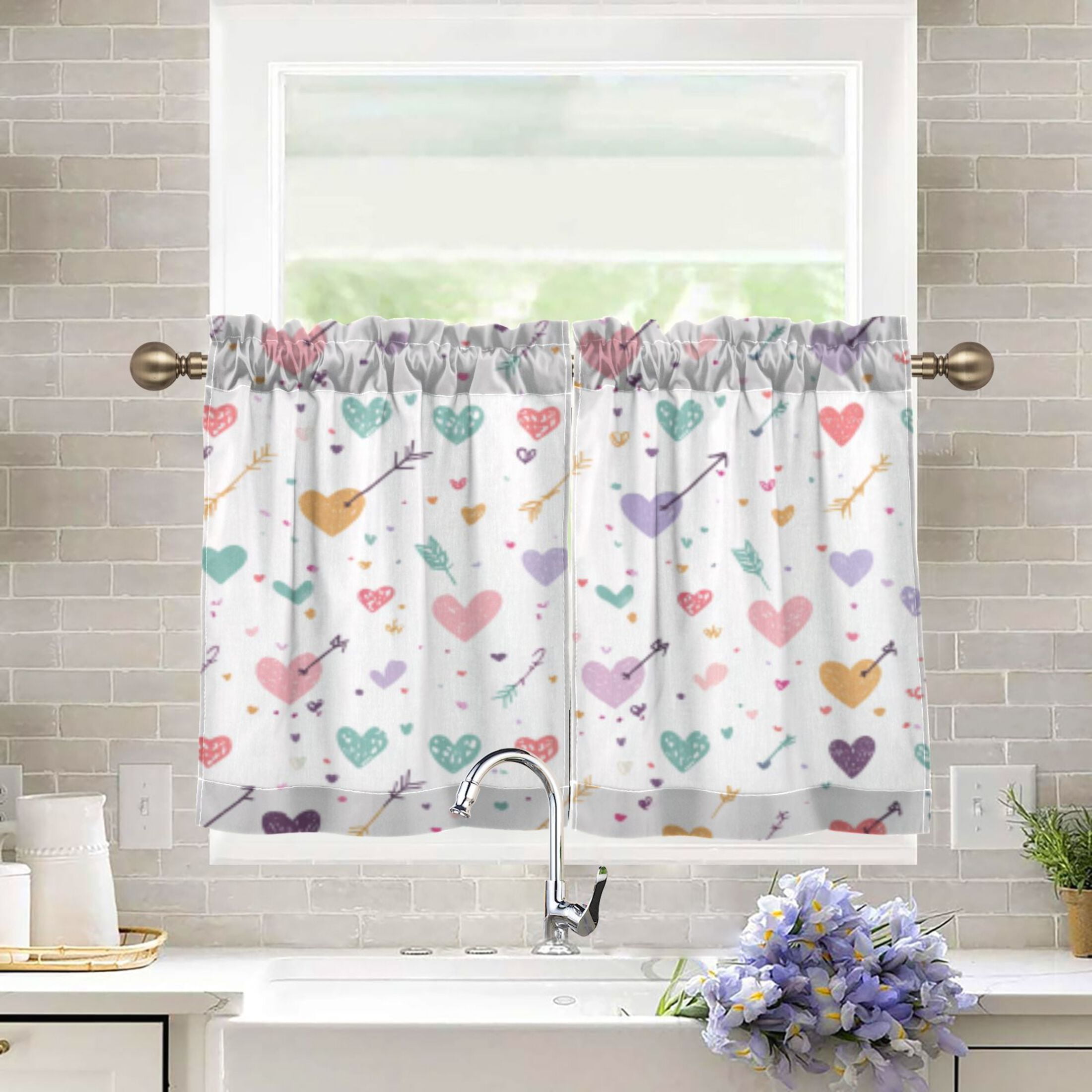 BZSMCE Set of 2 Pieces Kitchen Window Curtain Fashion Whimsical Heart ...