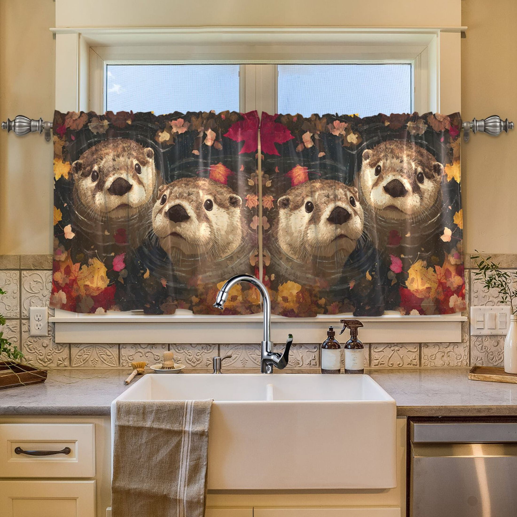 BZSMCE Set of 2 Pieces Window Curtains In Autumn Otter Oasis Pattern ...