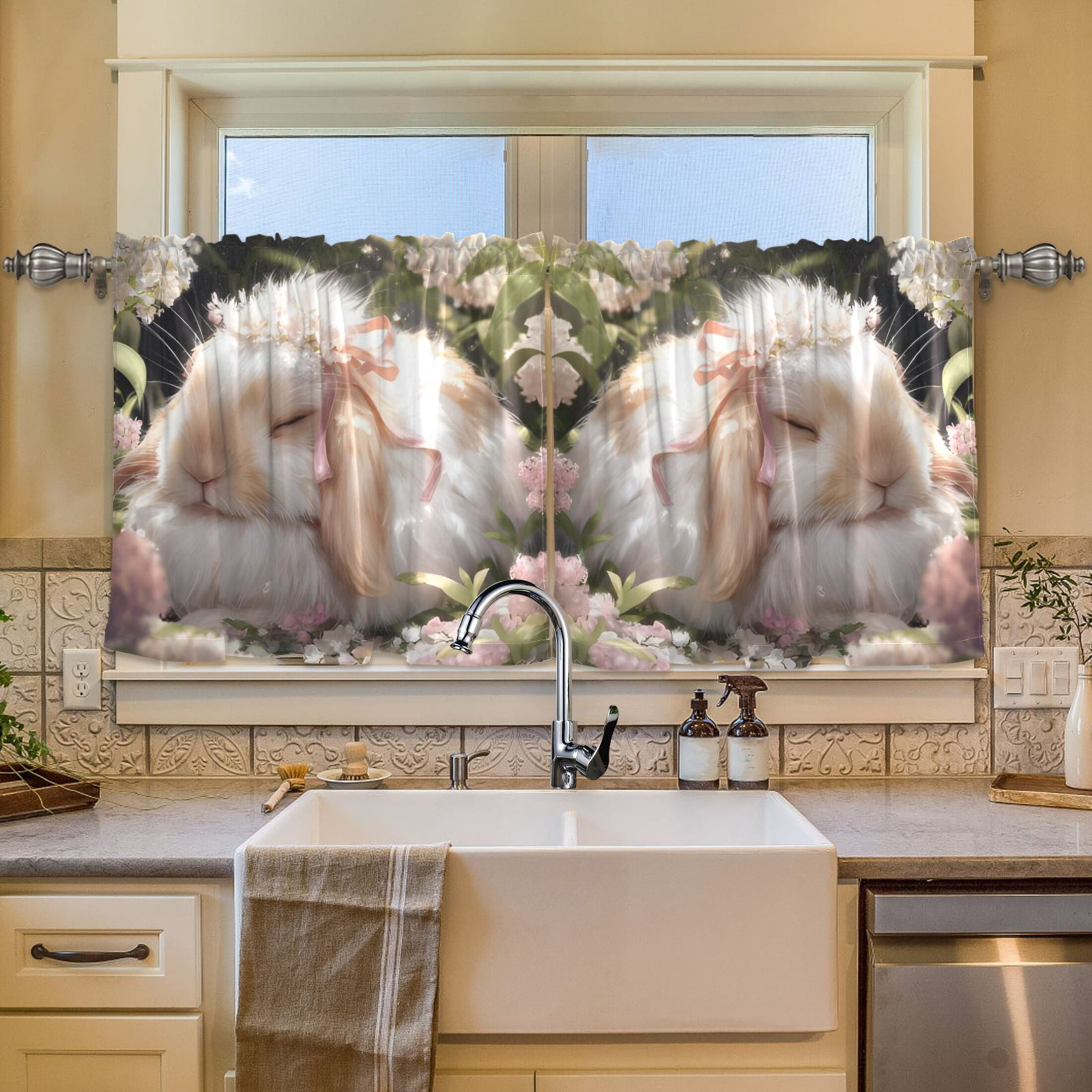 BZSMCE Set of 2 Pieces Window Curtains In Blossom Bunny’s Slumber ...