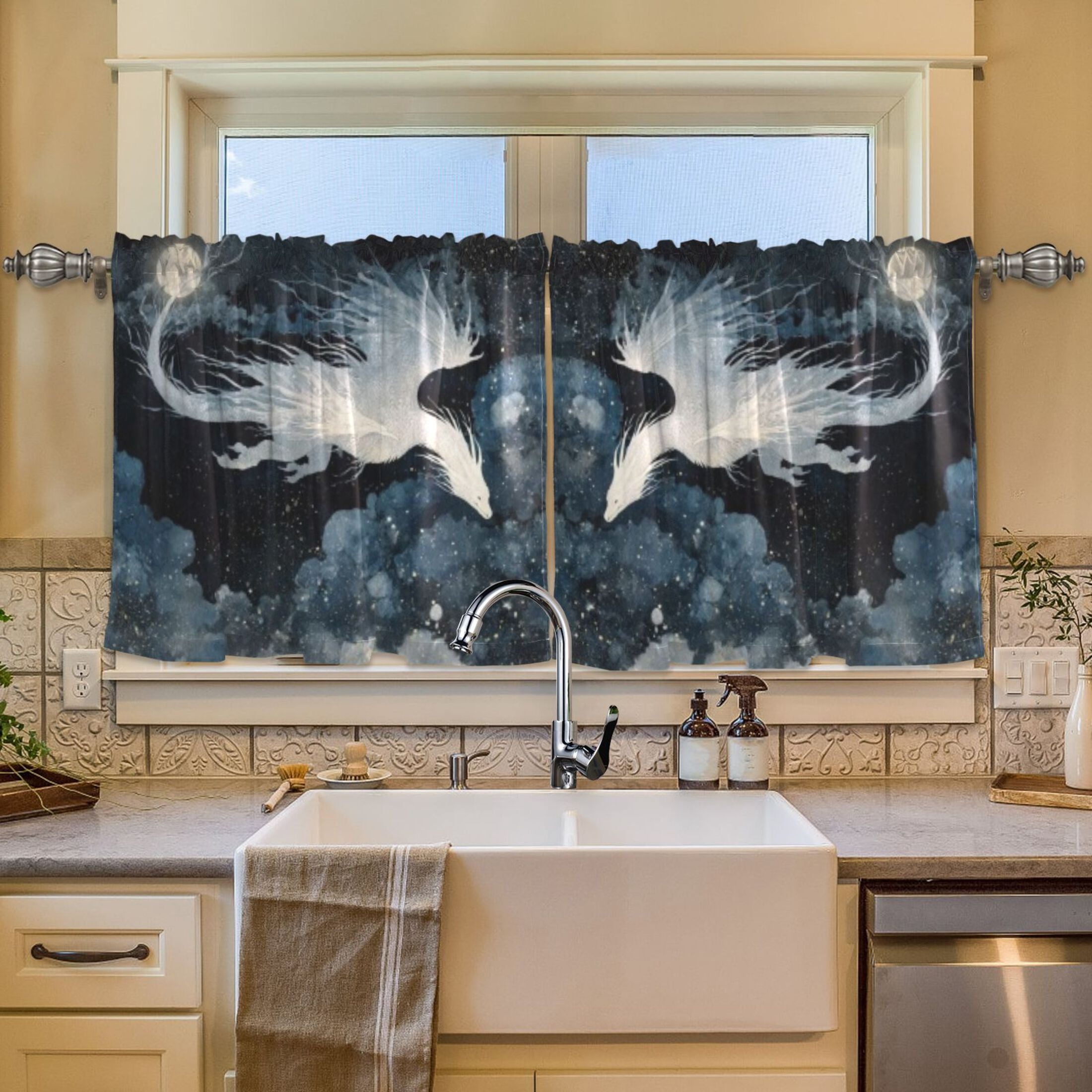 BZSMCE Set of 2 Pieces Window Curtains In Moon-dust Wyrm Pattern ...