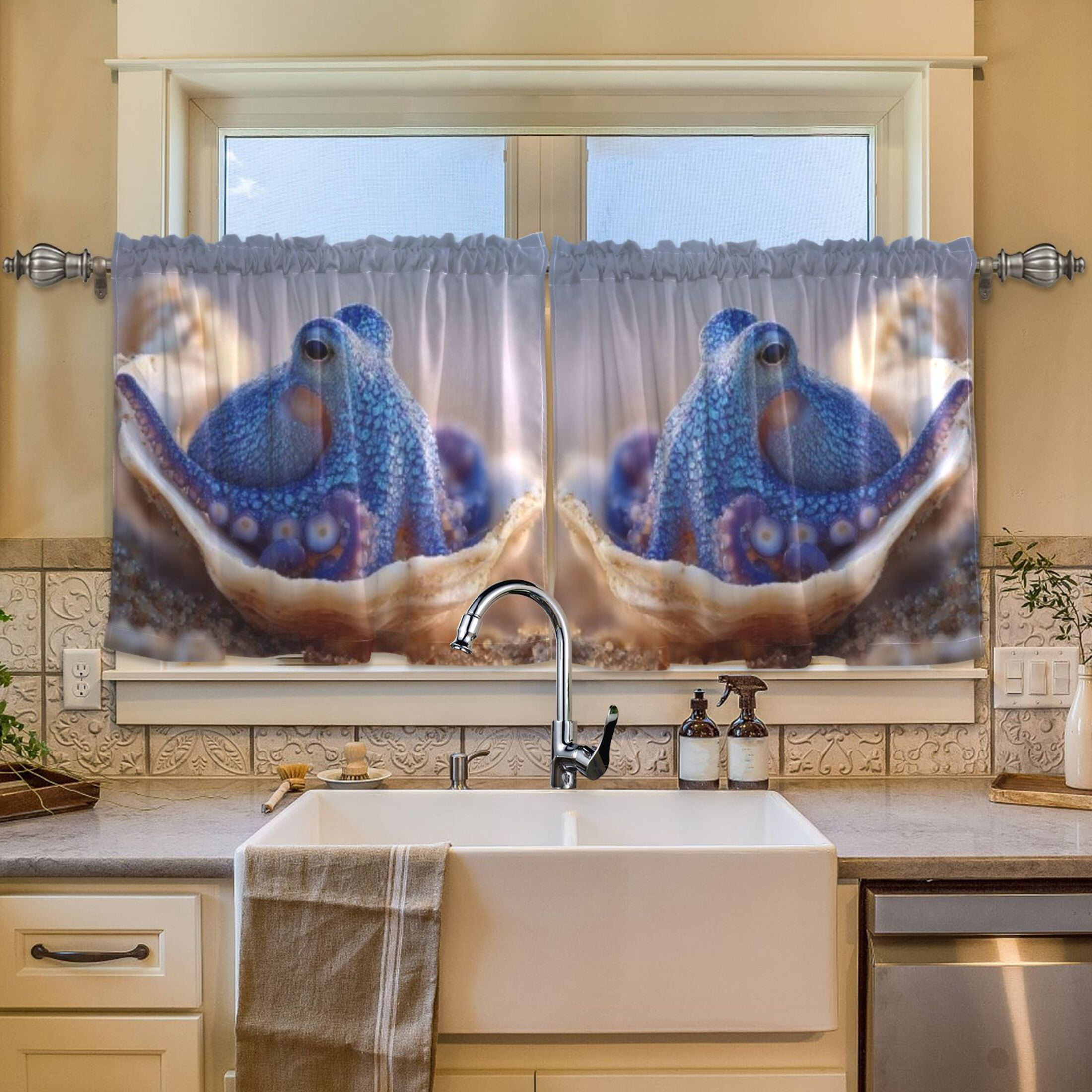 BZSMCE Set of 2 Pieces Window Curtains In Shell Snug Pattern 57x24in ...