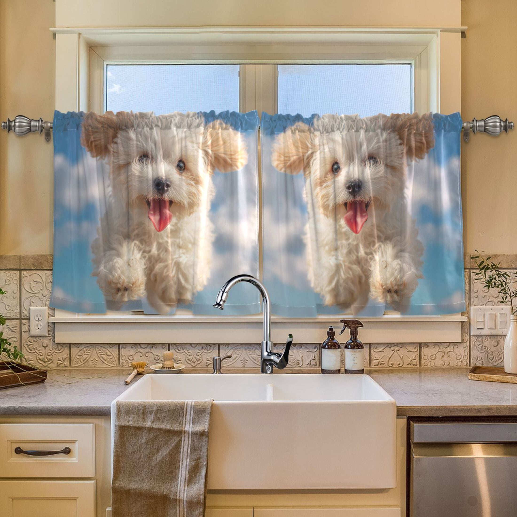 BZSMCE Set of 2 Pieces Window Curtains In Sky Cloud Curly Pup Pattern ...