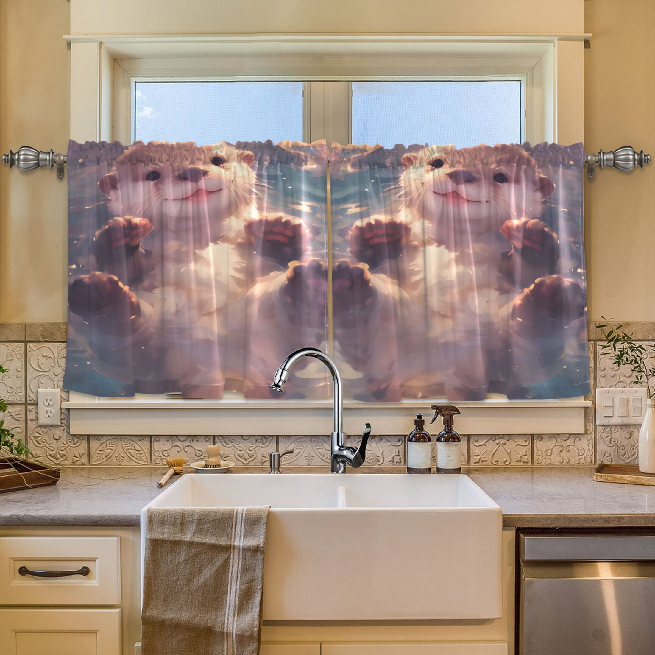 BZSMCE Set of 2 Pieces Window Curtains In Sunny Otter Pattern 57x24in ...
