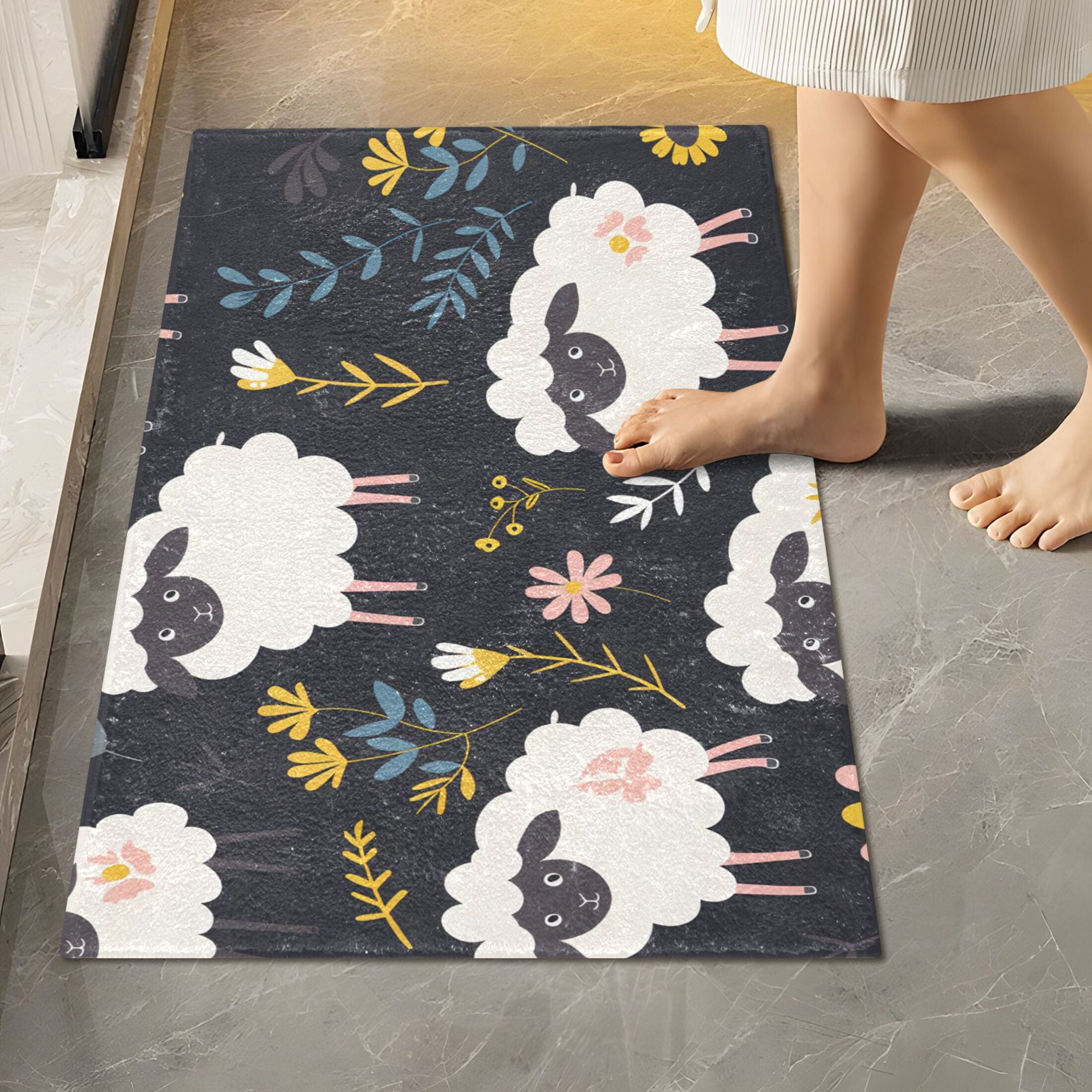 BZSMCE Sheep Pattern 2-Piece Non-Slip Absorbent Bathroom Rug Set, Soft ...